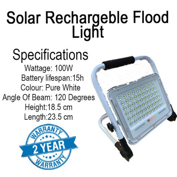 100W Solar Rechargeble Flood Light - 123 LED Lighting